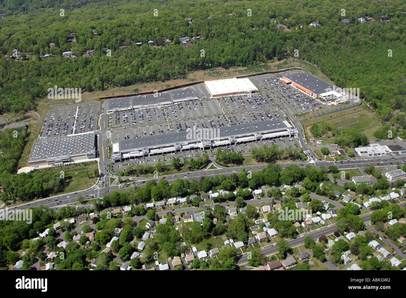 Aerial view of shopping center located in Watchung, New Jersey, U.S.A ...