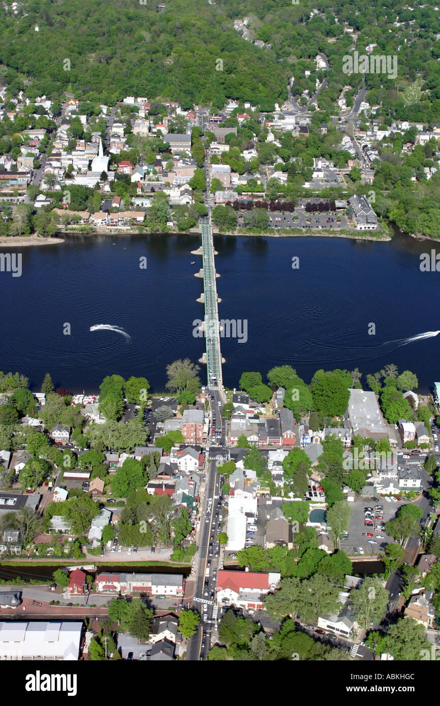 Aerial view of Delaware River, New Hope, Pennsylvania, and Lambertville ...