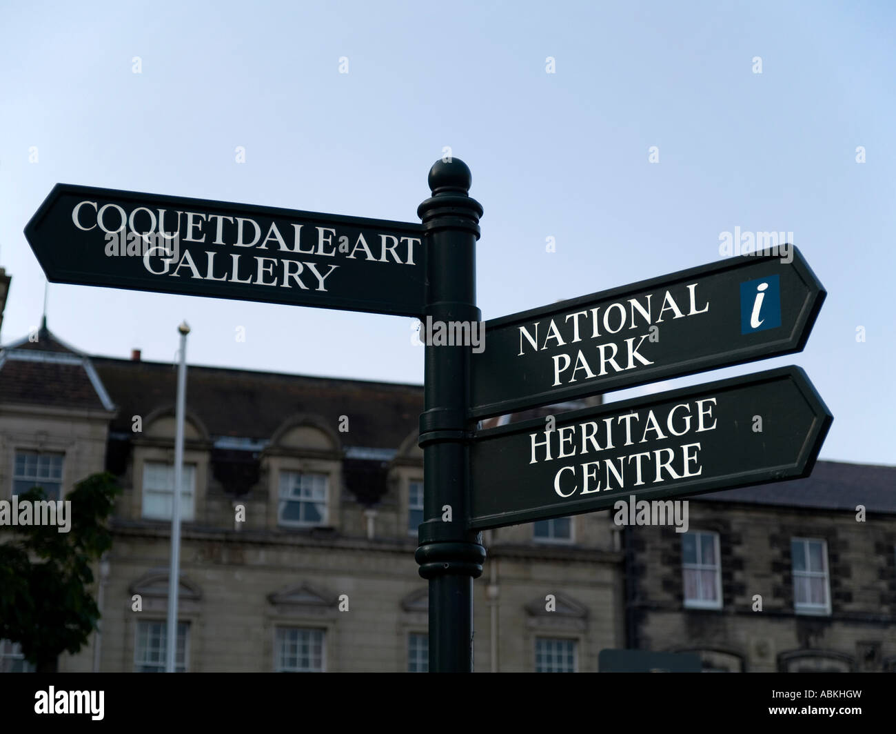Tourist signpost to Coquetdale Art Gallery National Park and Heritage ...