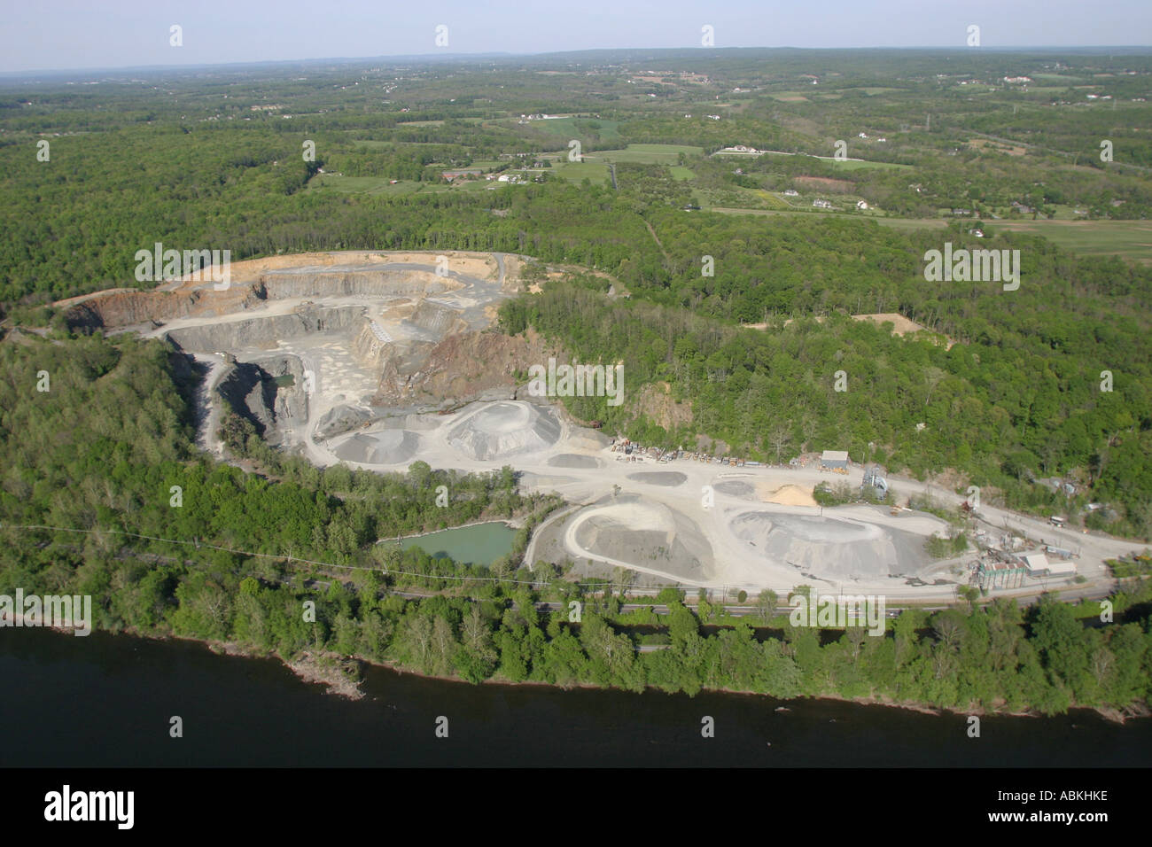 Aerial view of a quarry on the New Jersey side of the Delaware River ...