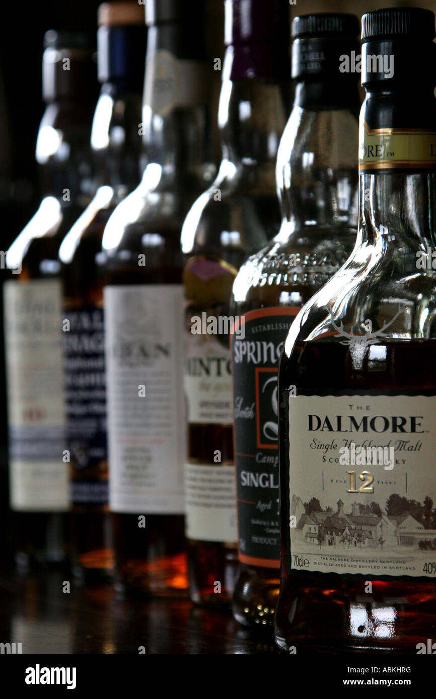 "bottles of quality malt whiskies Stock Photo - Alamy