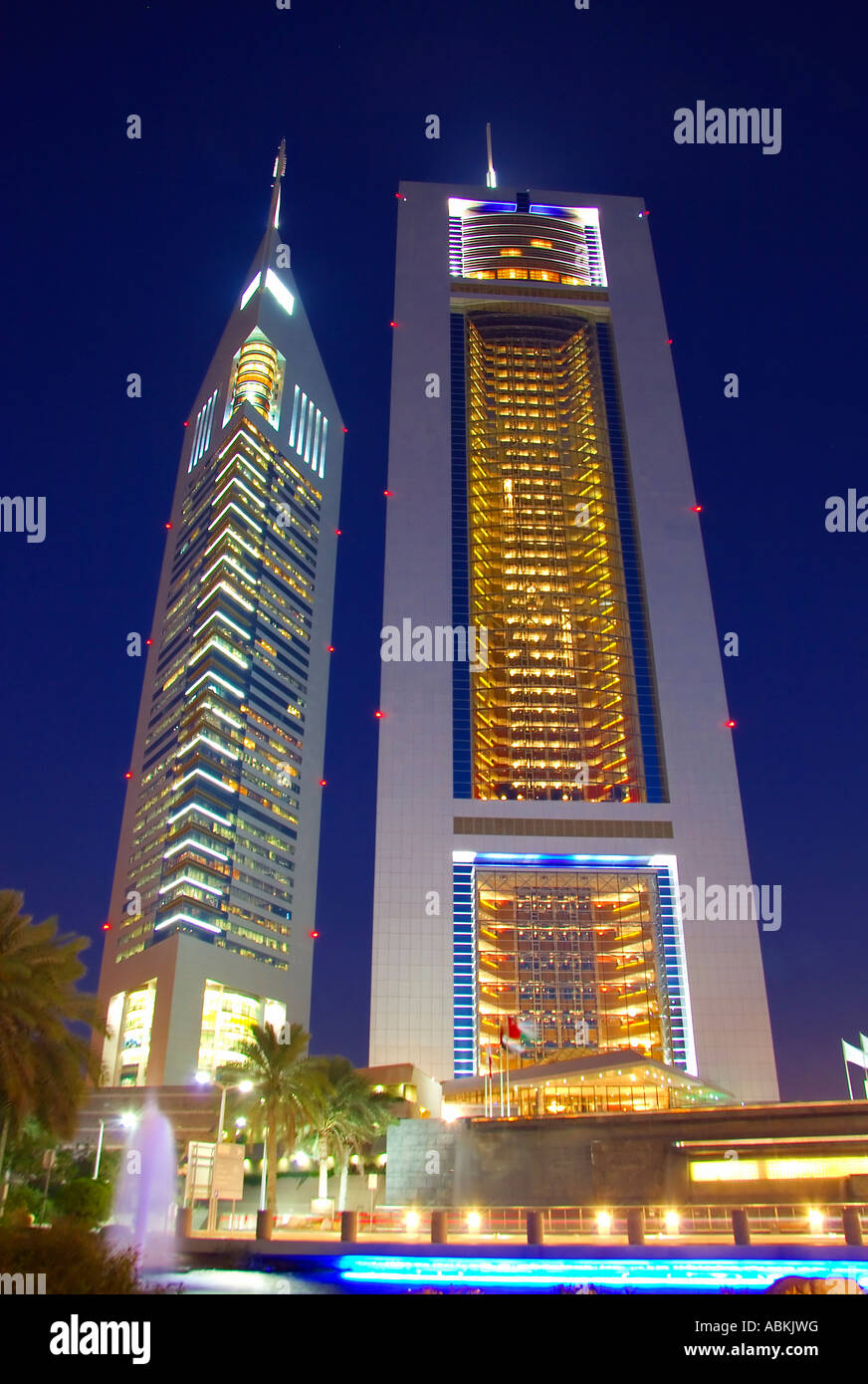 Dubai Emirates Towers Night Blue Tone in Sky Stock Photo - Alamy
