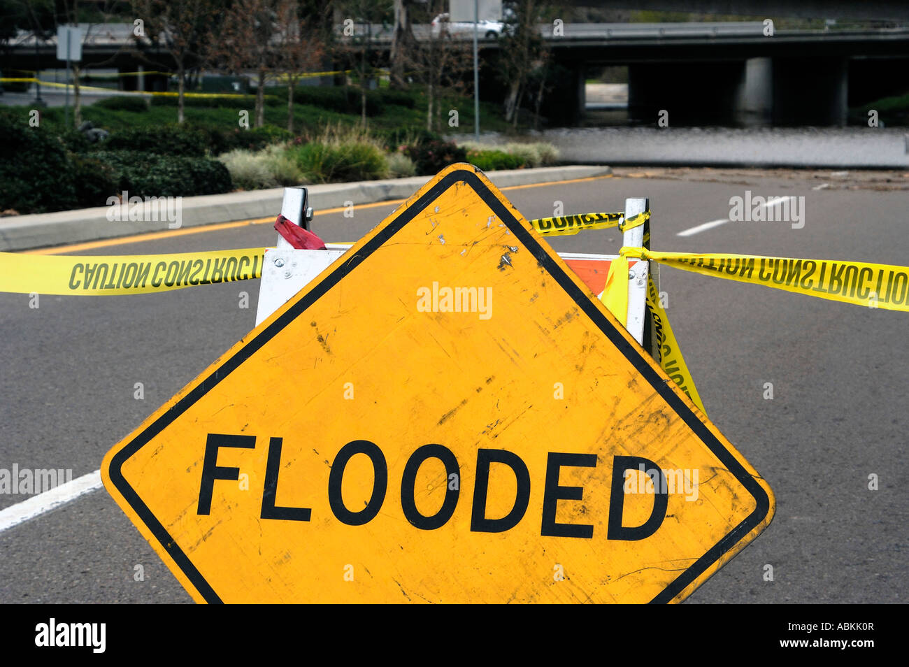 Roadsign warning flooded road hi-res stock photography and images - Alamy