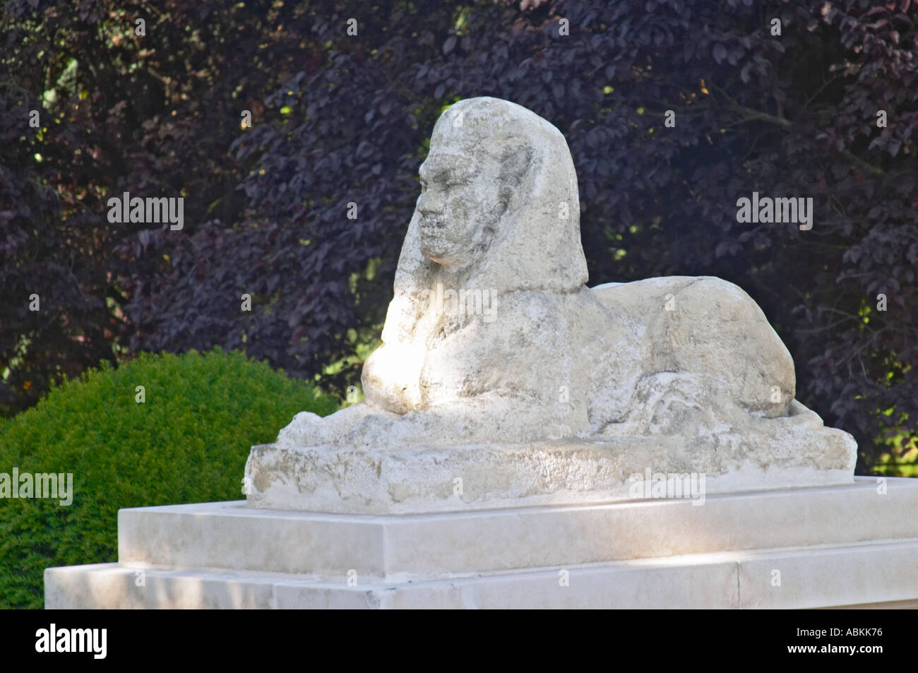 Stone Statue of a Sphynx sphinx sfinx at the entrance to the park at ...