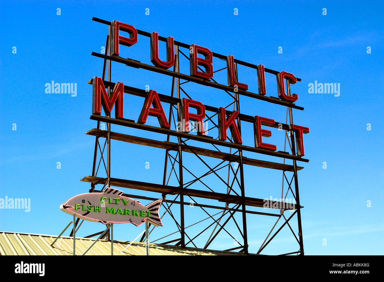 Public Market and City Fish Market signs Pike Place Market Seattle ...