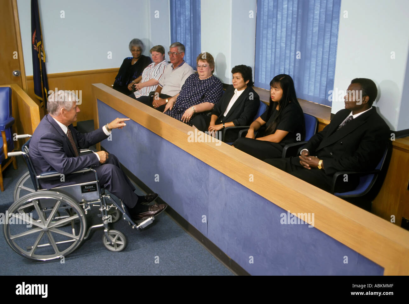 The legal system inside of a court room scene Stock Photo - Alamy