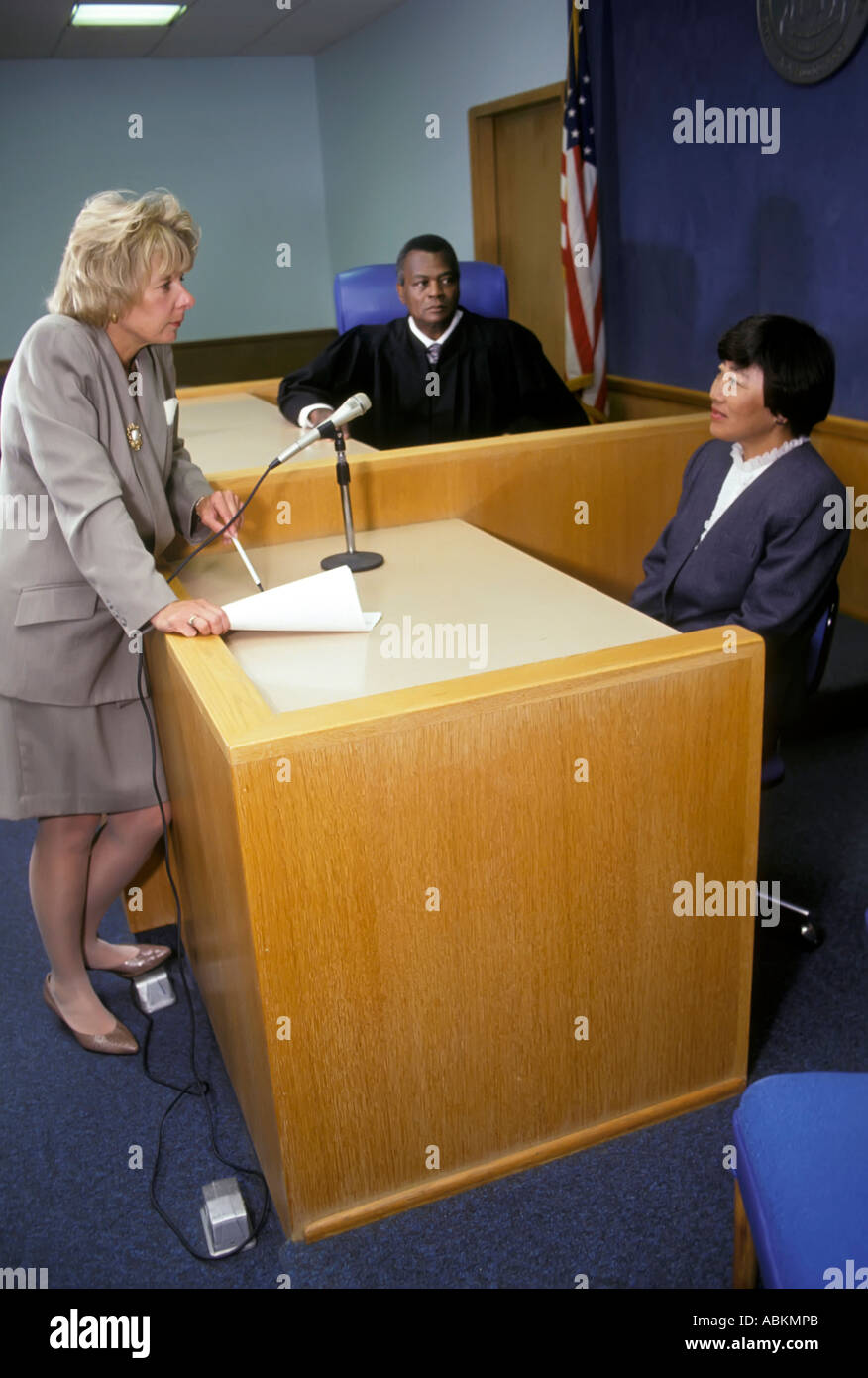 The legal system inside of a court room scene Stock Photo - Alamy
