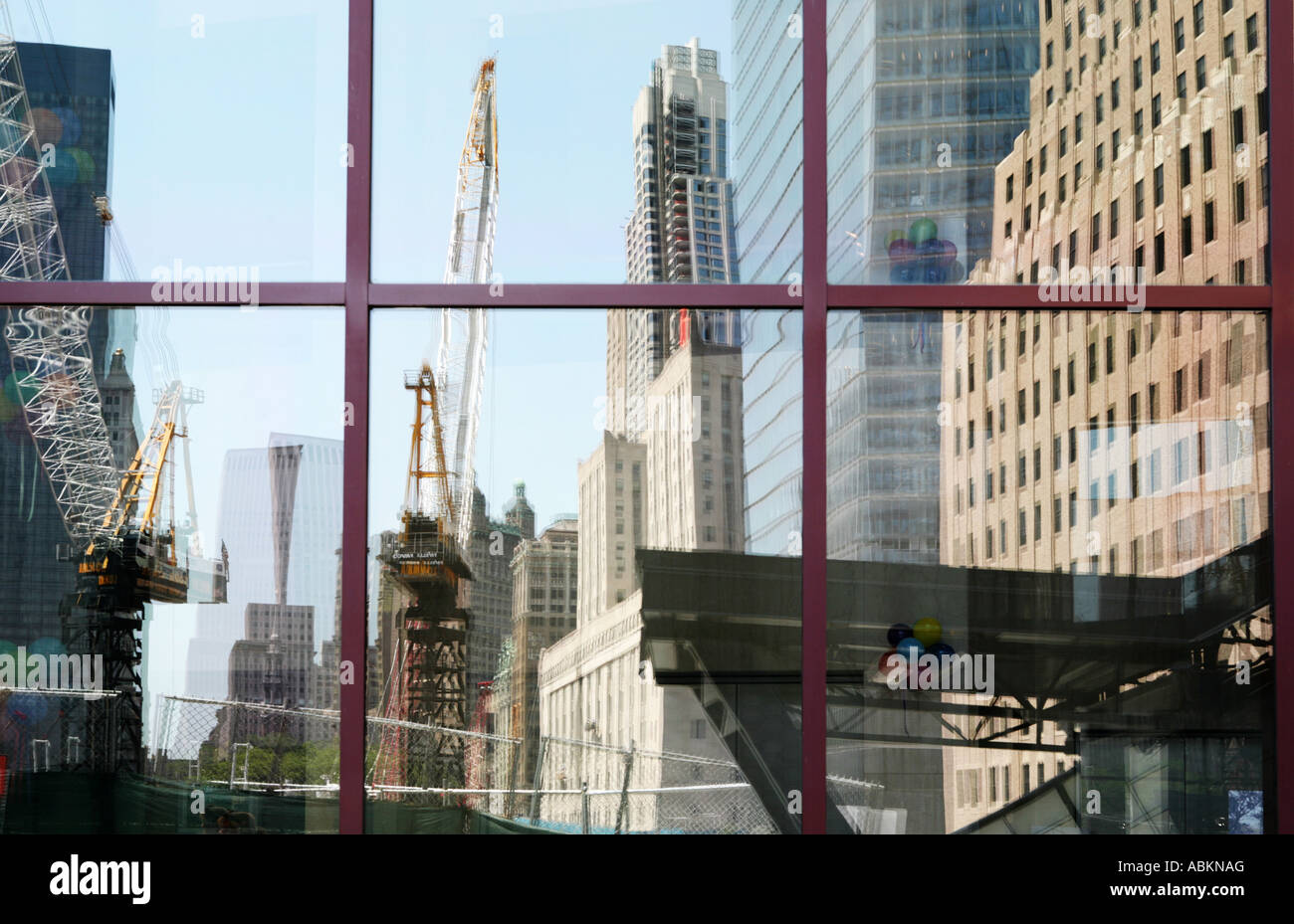 Abstract view of Ground Zero seen through the reflection in a glass ...