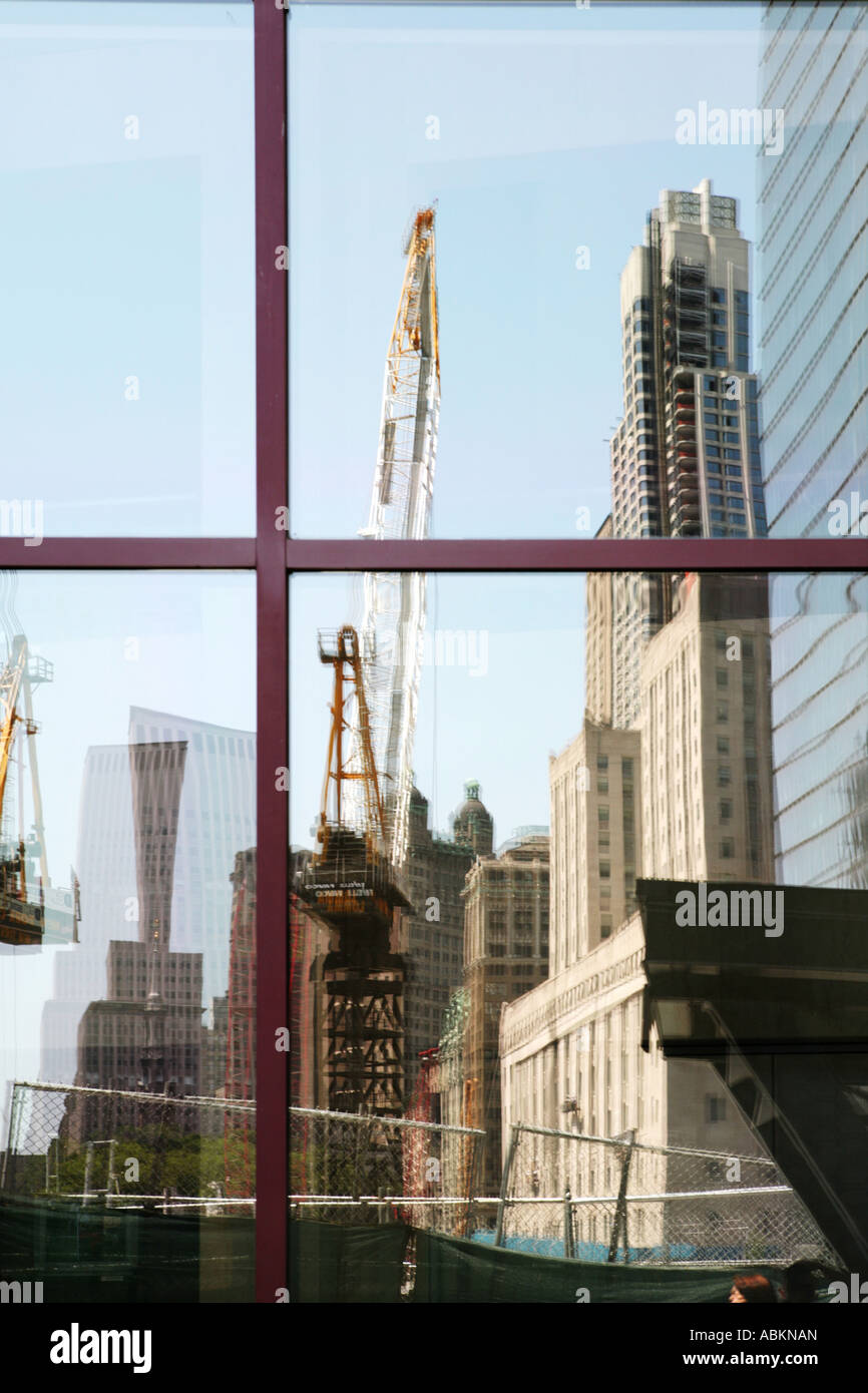 Abstract view of Ground Zero seen through the reflection in a glass ...