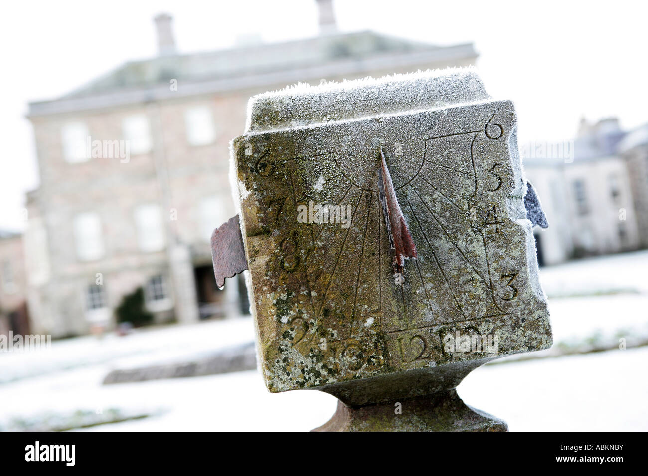 Haddo House Estate in winter near Aberdeen, Scotland with old sundial ...