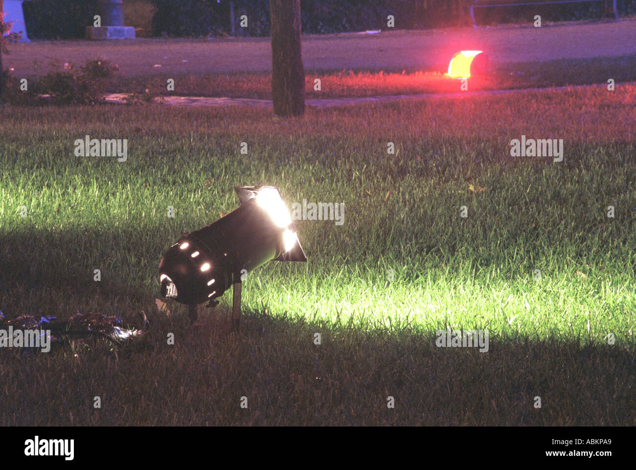 spotlight on grass at night Stock Photo - Alamy