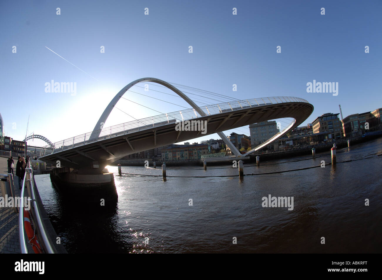 Gateshead tilting Millennium Bridge on the River Tyne in Newcastle ...