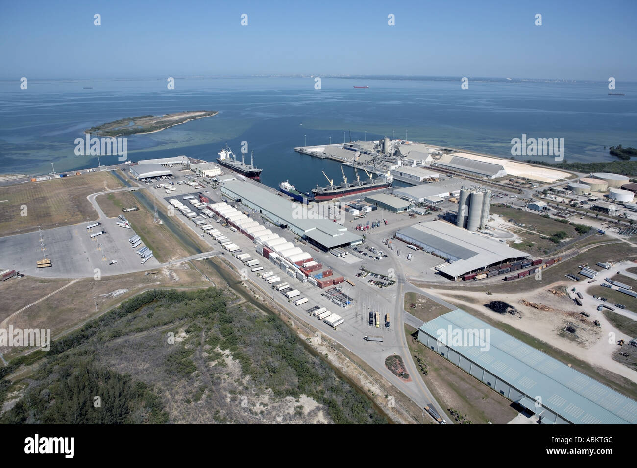 Aerial photo of sea Port Manatee with cargo ships unloading Tampa Bay ...