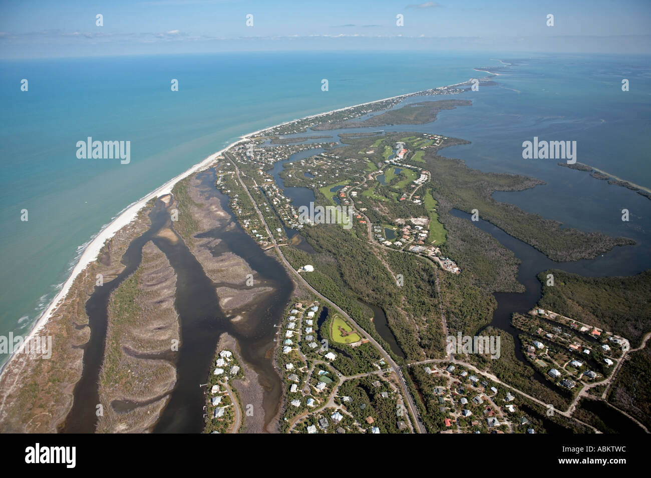 Aerial of Sanibel Island, Silver Key, Wulfert keys, Albright key ...