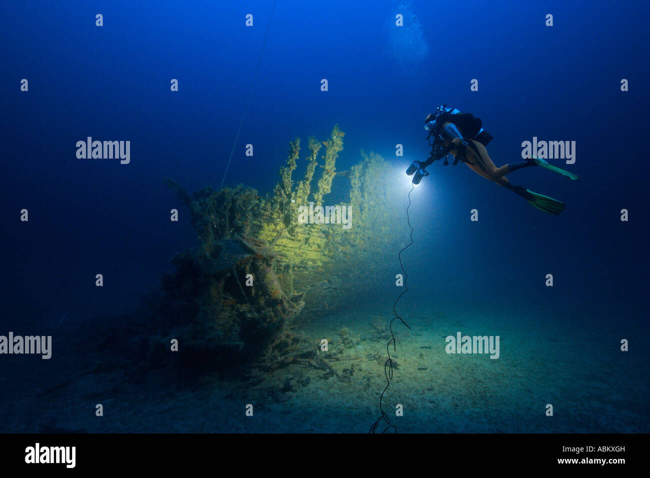 scuba diver on a ship wreck Stock Photo - Alamy