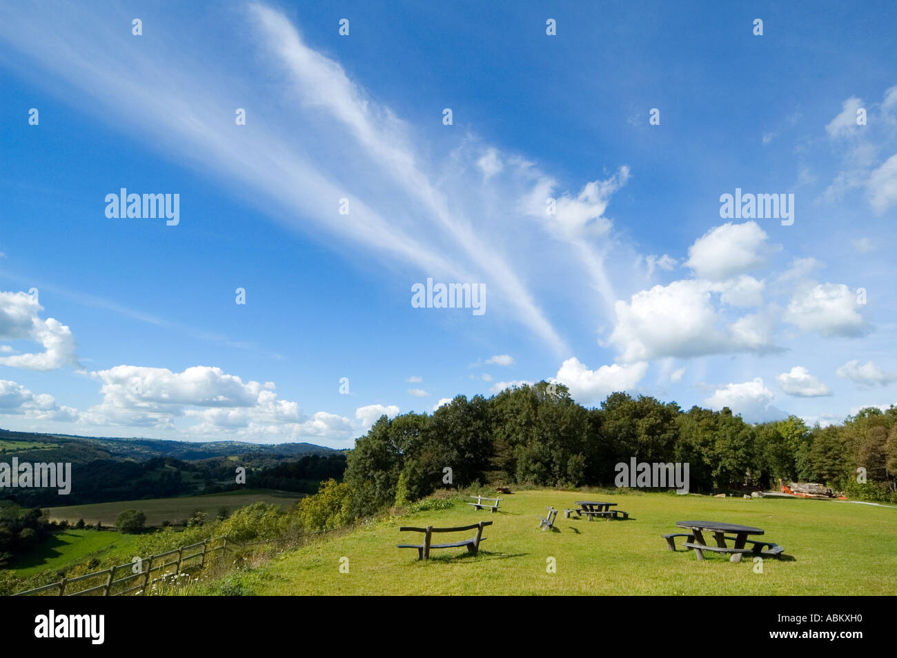 Cirrus cloud above the Crich Tramway Village, near Matlock, Derbyshire ...