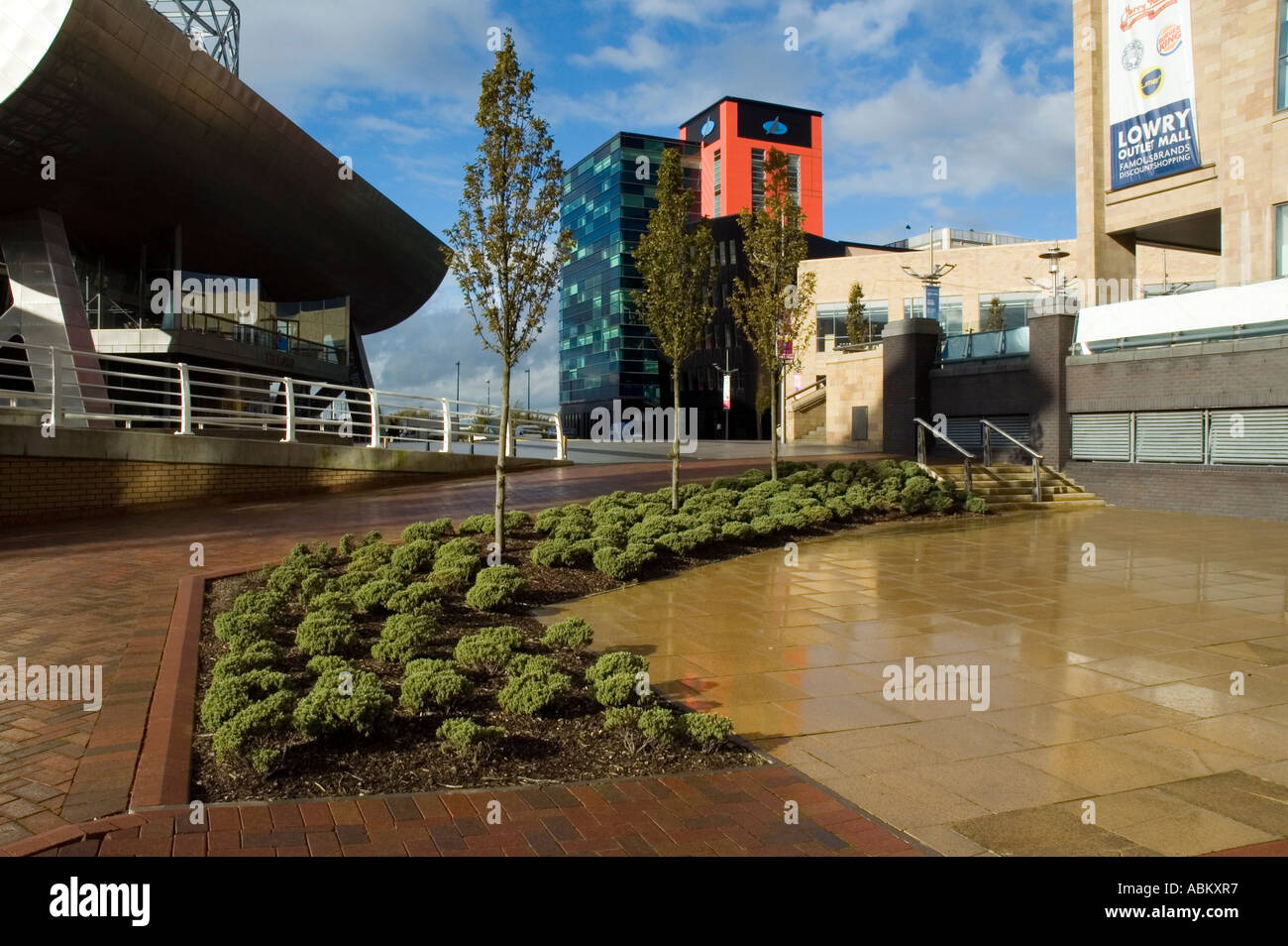 Digital World Centre over the plaza at Salford Quays, Manchester ...