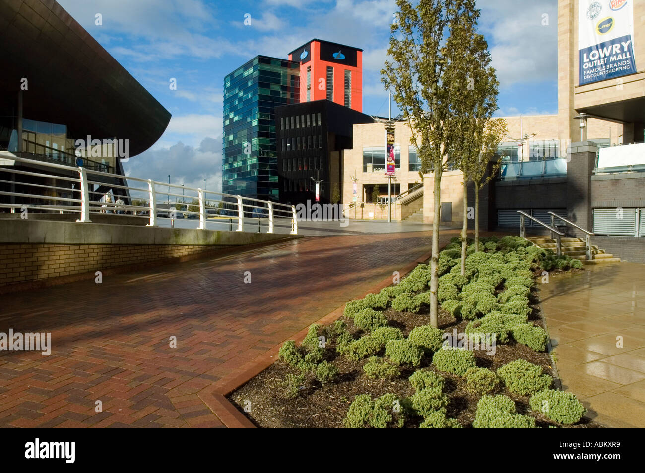 Digital World Centre over the plaza at Salford Quays, Manchester ...