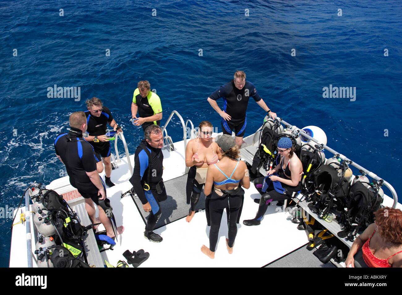 scuba diver on a dive boat Stock Photo - Alamy