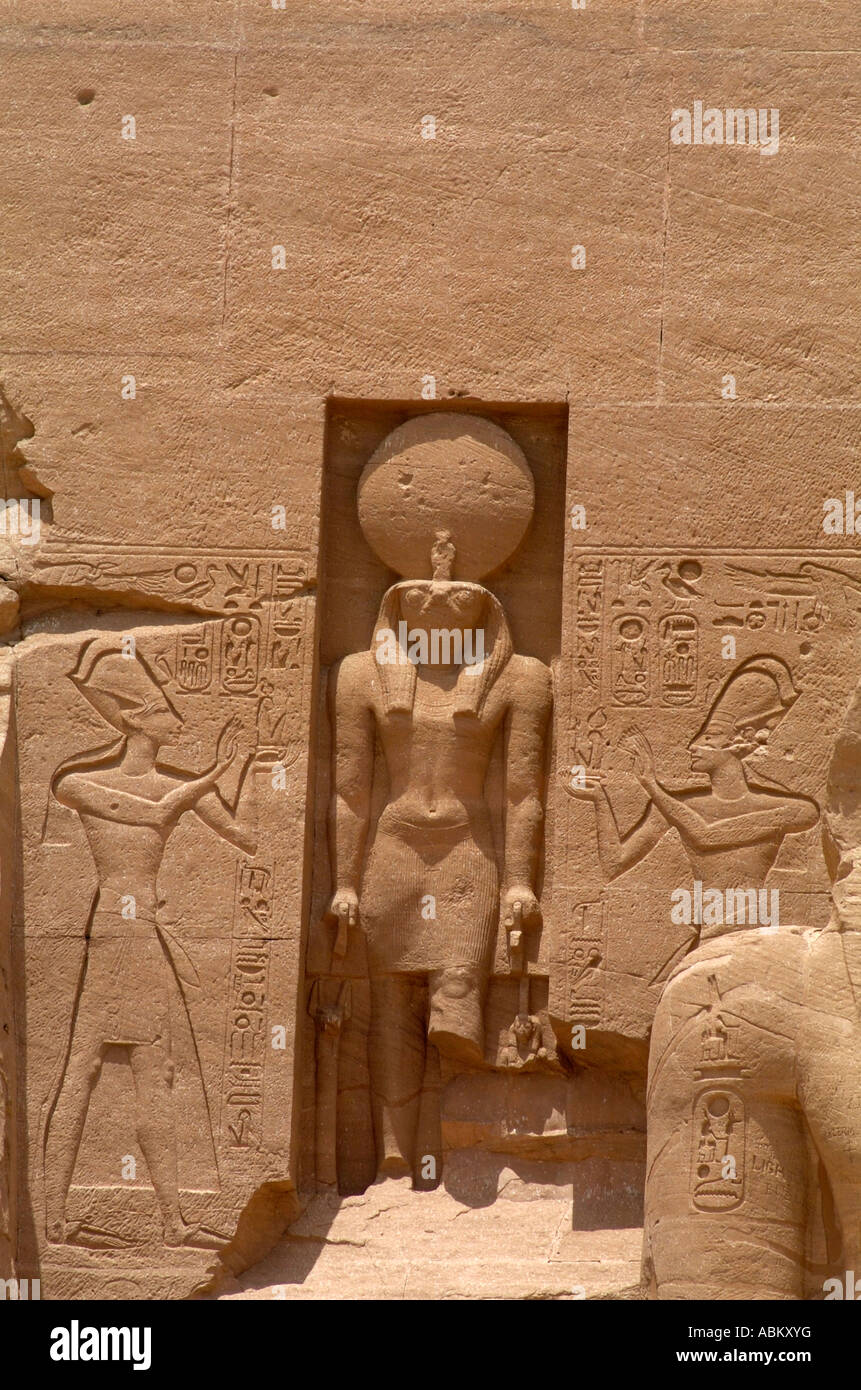 Falcon headed sun god Ra at Ramesses II, Abu Simbel Temple, West Bank ...