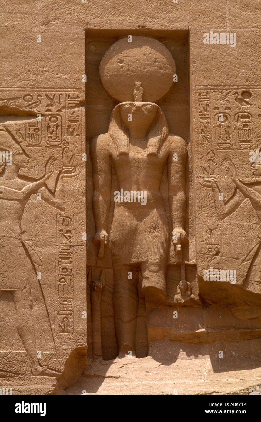 Falcon headed sun god Ra at Ramesses II, Abu Simbel Temple, West Bank ...