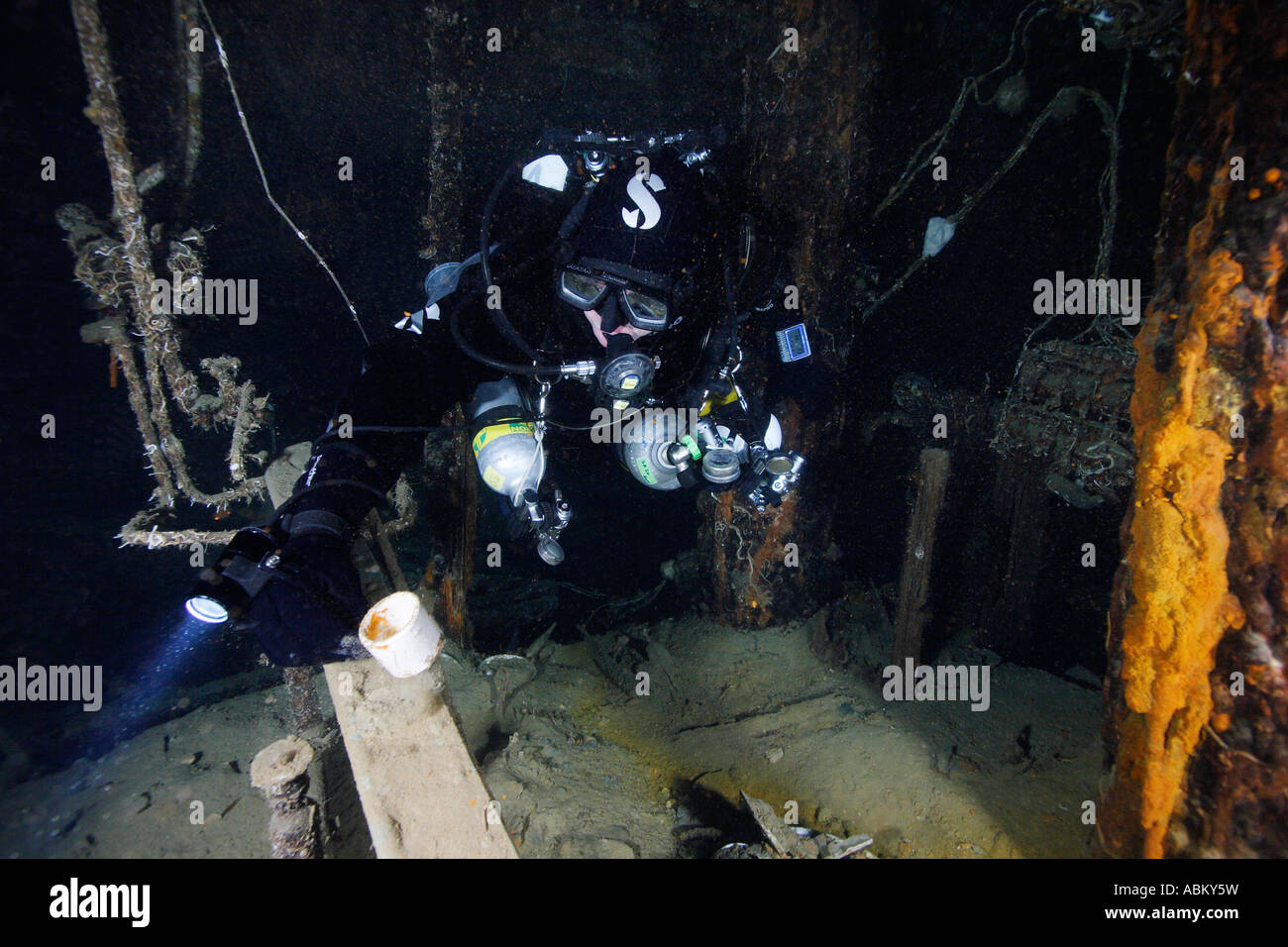 scuba diver inside the shipwreck Albania Stock Photo - Alamy