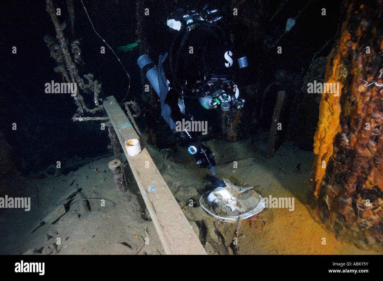 scuba diver inside the shipwreck Albania Stock Photo - Alamy