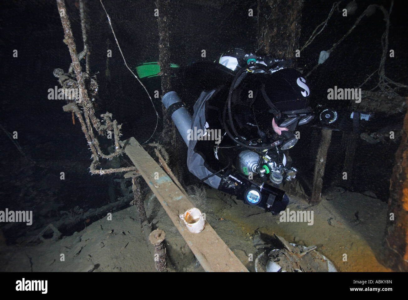 scuba diver inside the shipwreck Albania Stock Photo - Alamy