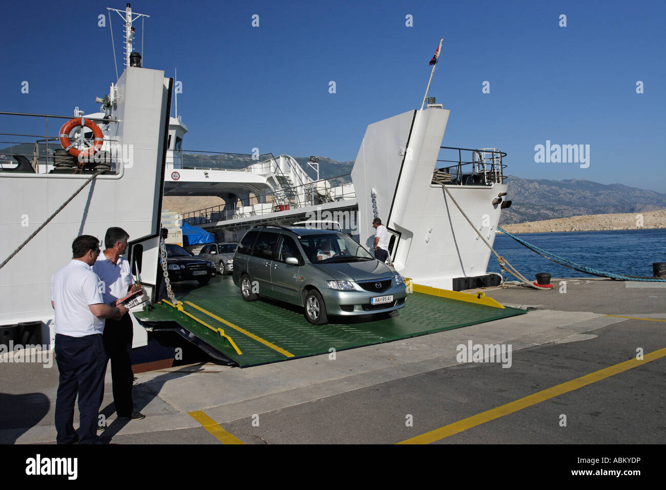 car leaving ferry on island of Rab Stock Photo - Alamy