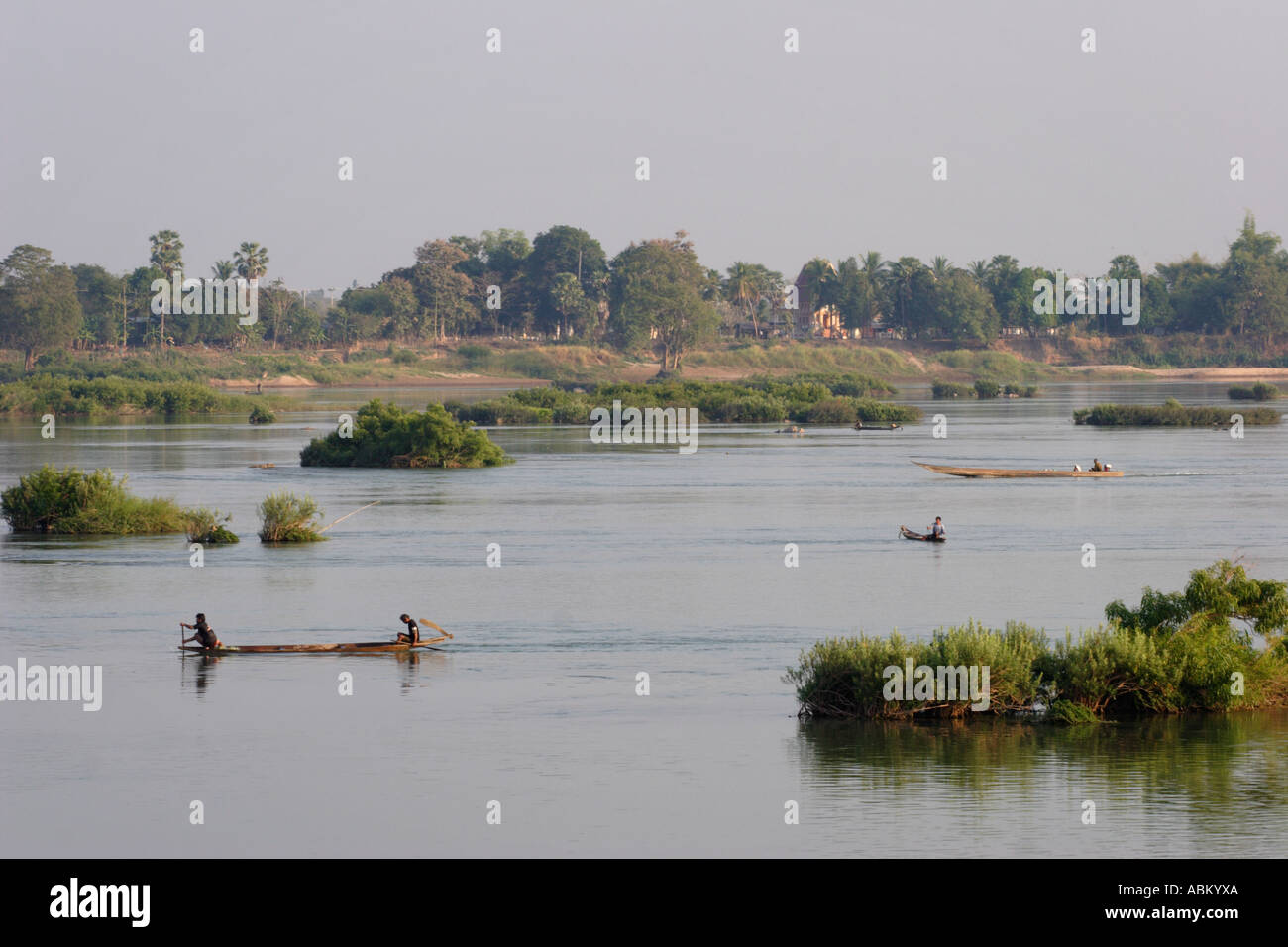 Boating on the Mekong river at Don Khong, Si Phan Don, Laos Stock Photo ...