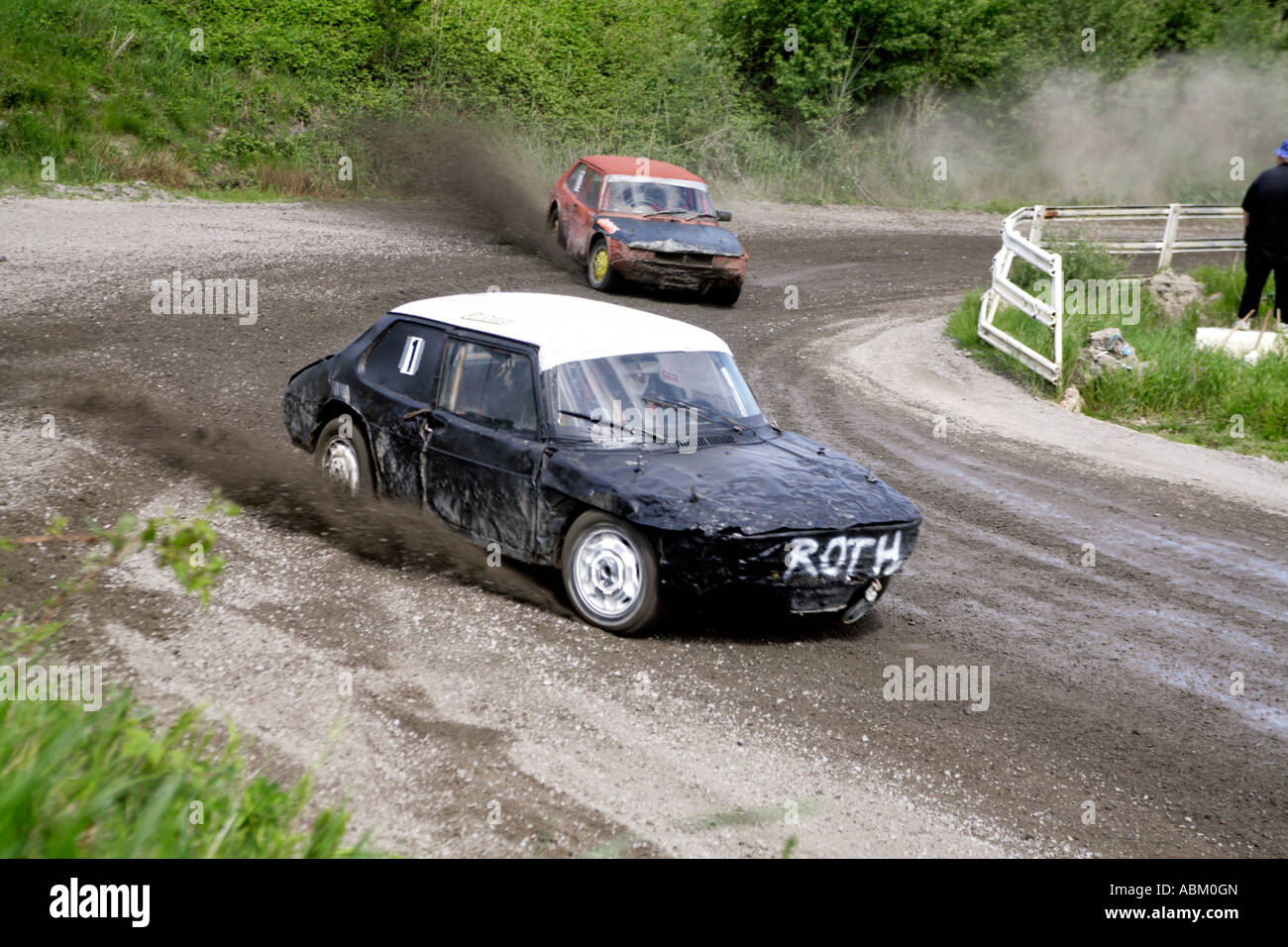 Folkrace banger racing Cars curve through countryside at Torslanda ...