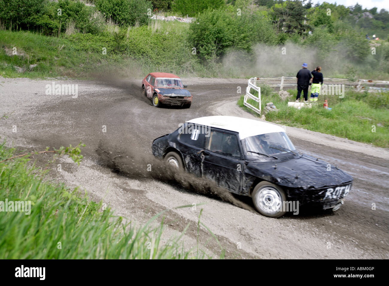 Hot on the trail Folkrace banger racing Cars curve through countryside ...