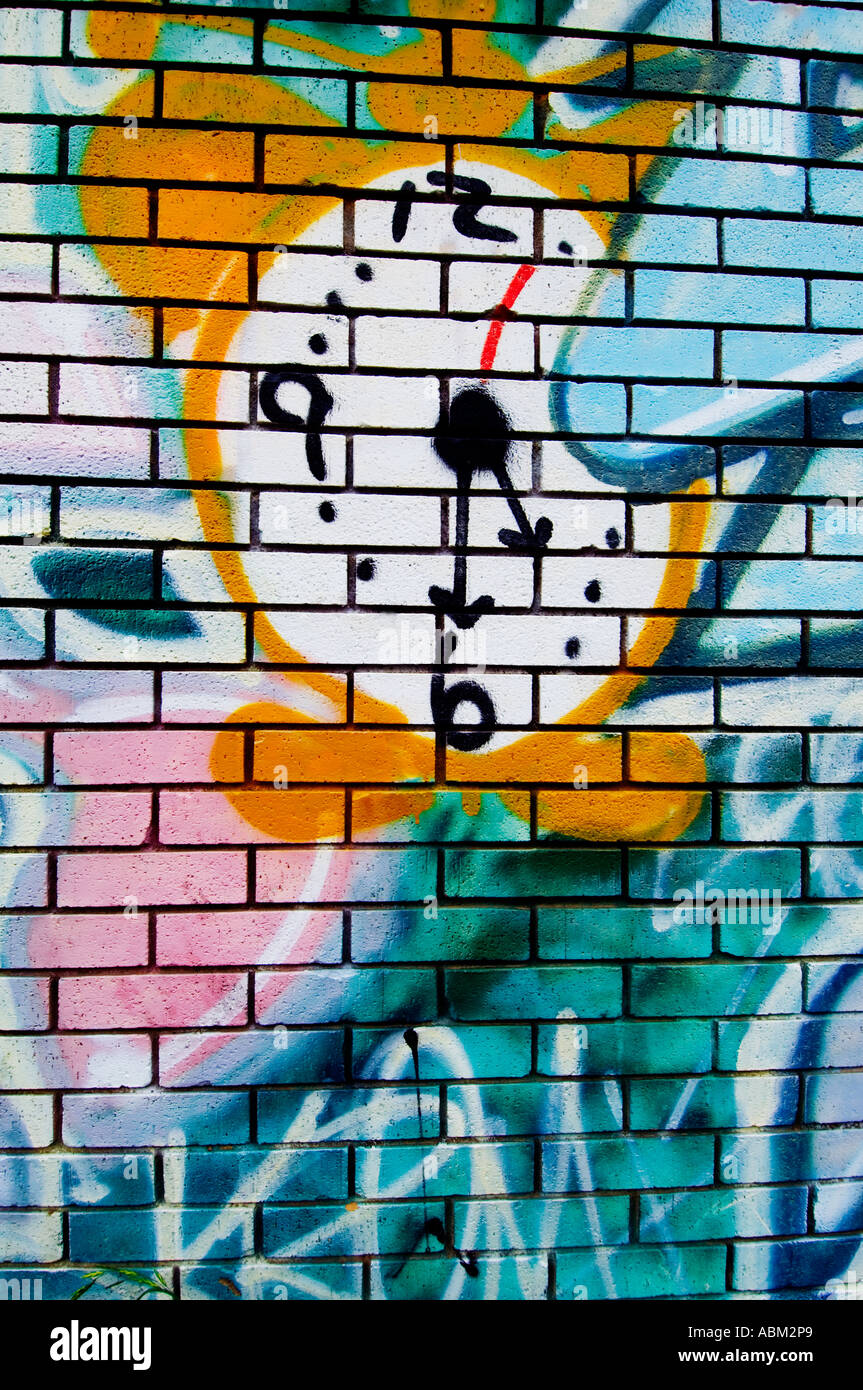 mural painting of clock in Austin TX Stock Photo - Alamy