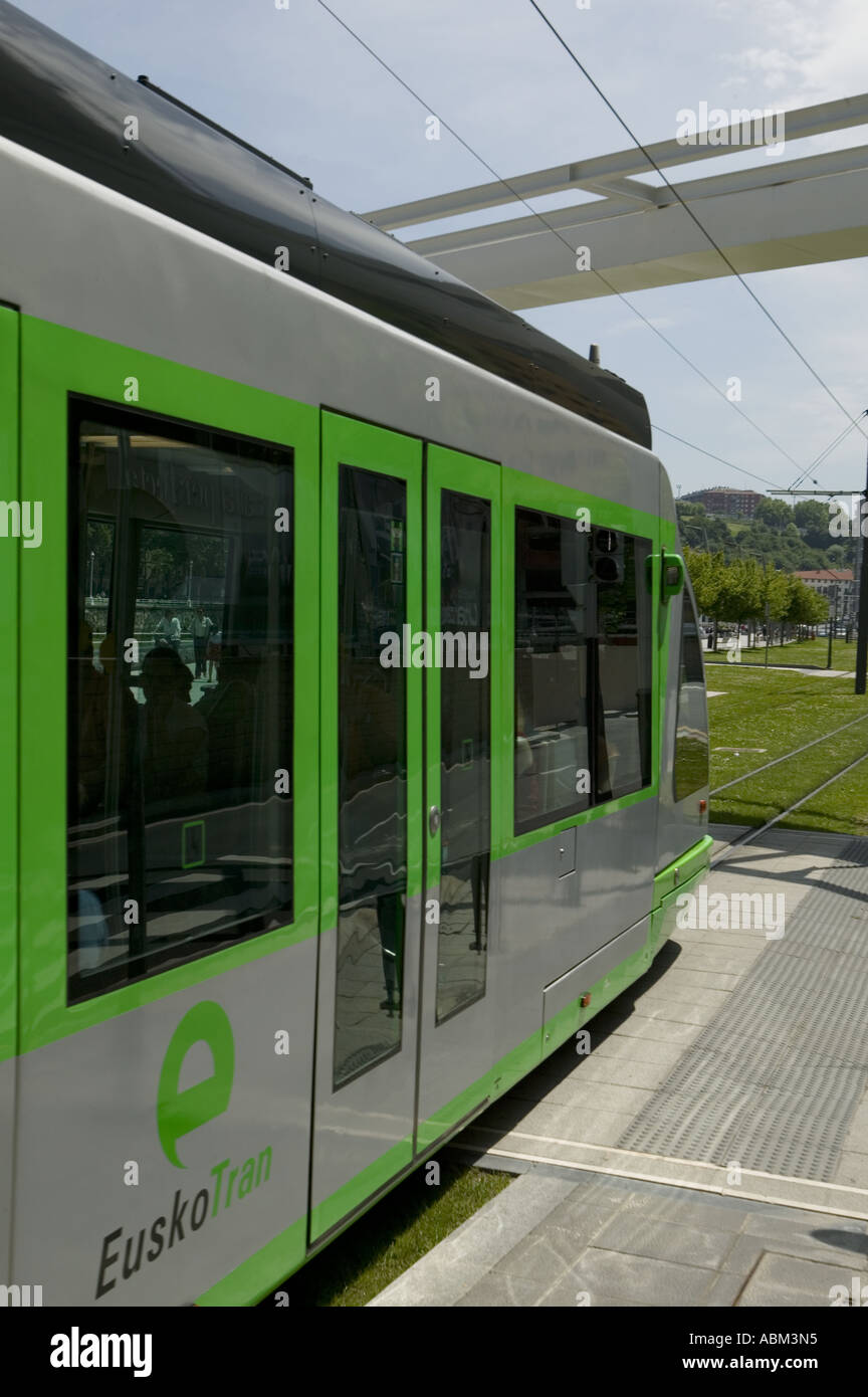 EuskoTran tram at Uribitarte station Paseo de Uribitarte, Bilbao, Pais Vasco (Basque Country ...
