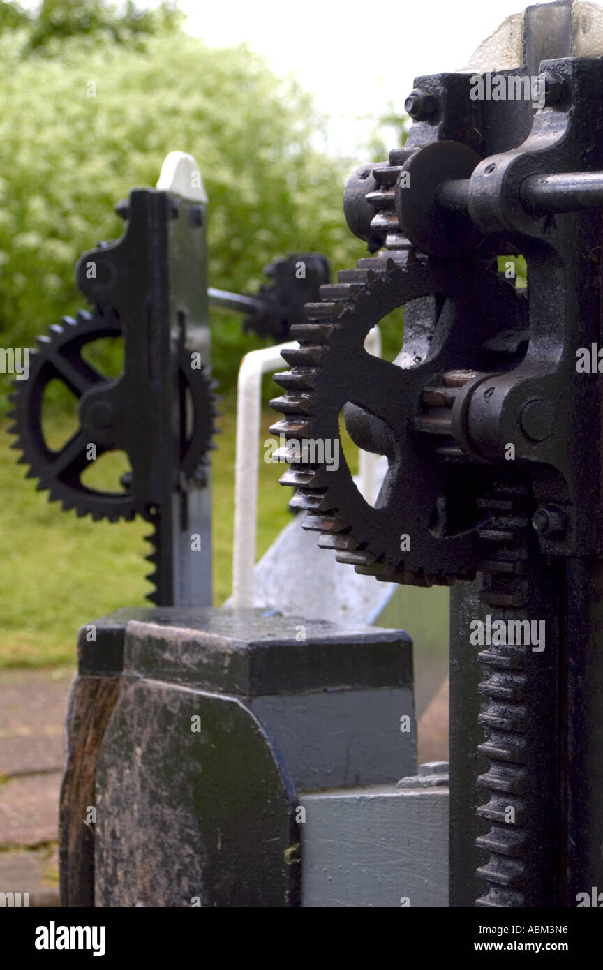 Close up view of the working mechanism of canal lock gates Stock Photo ...