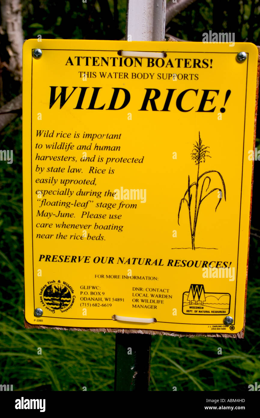 Warning sign not to disturb aquatic wild rice during the floating-leaf ...