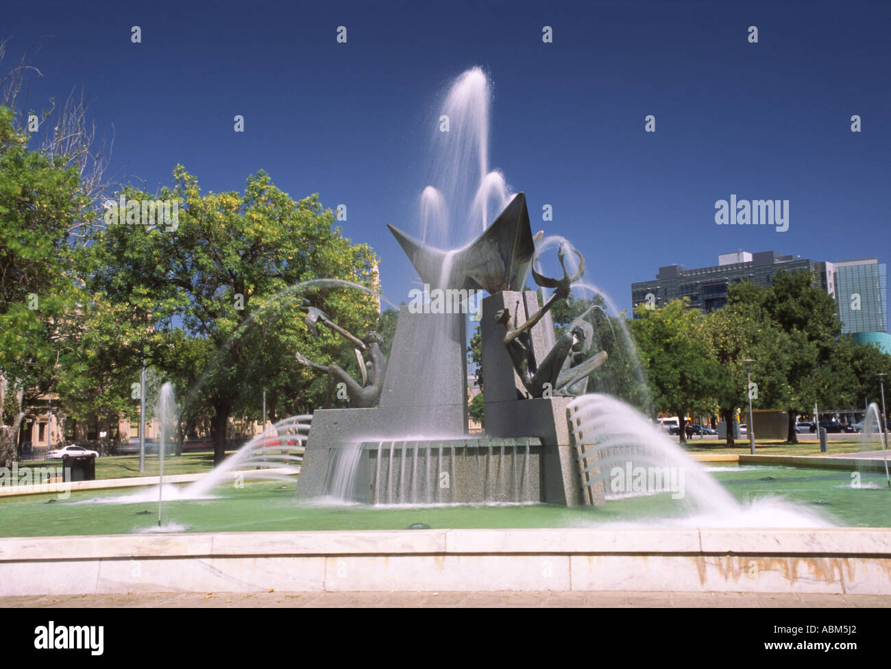 The fountain in Victoria Square in the heart of the city of Adelaide ...