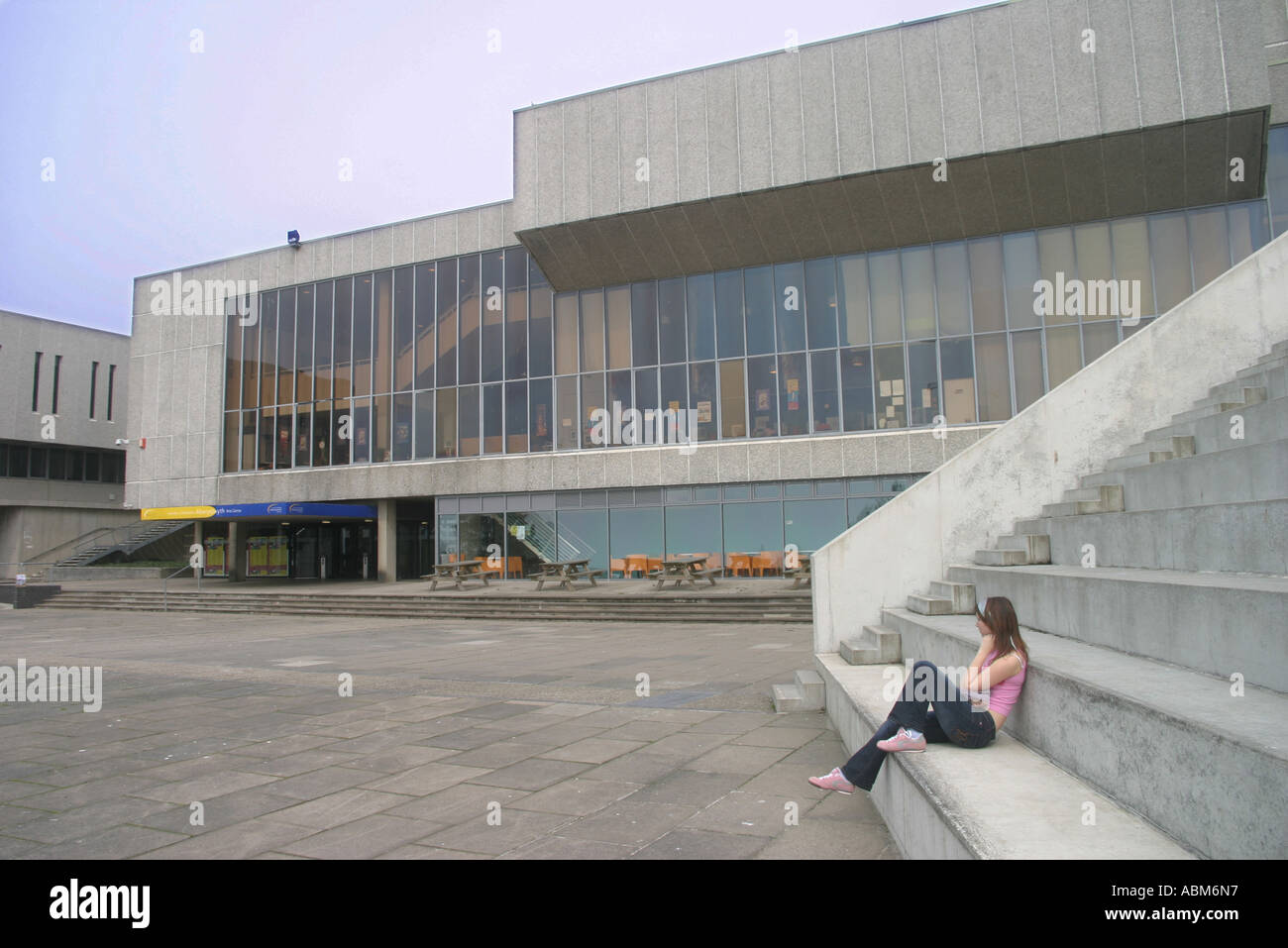 Student on Steps Aberystwyth Arts Centre Ceredigion West Wales Stock ...