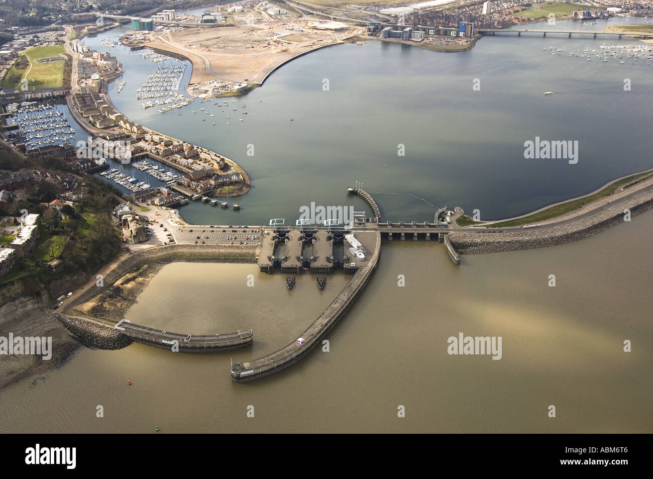 Aerial Landscape Barrage Cardiff Bay South Wales Stock Photo - Alamy