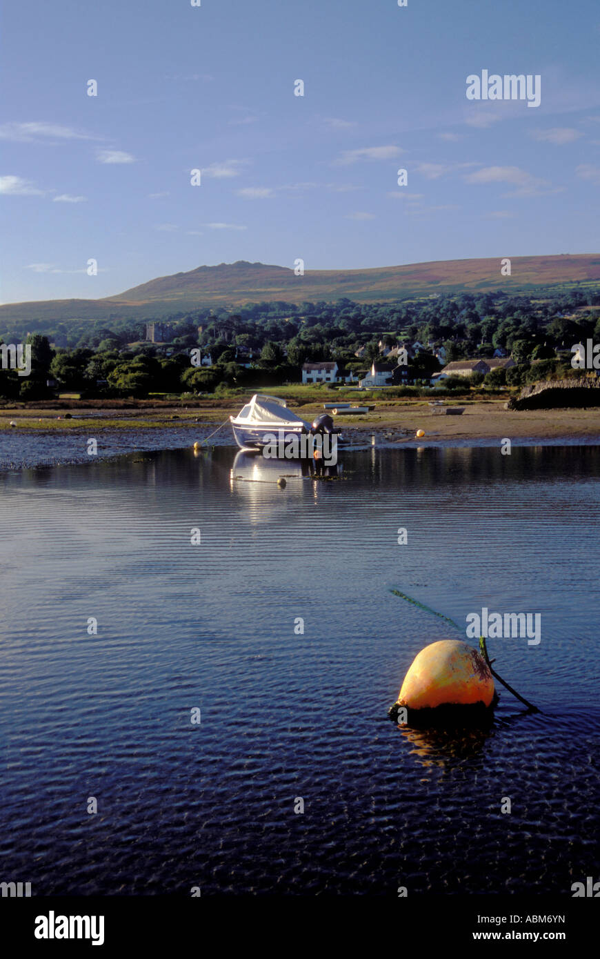 Moorings at Parrog, Newport estuary, Pembrokeshire with Carningli ...
