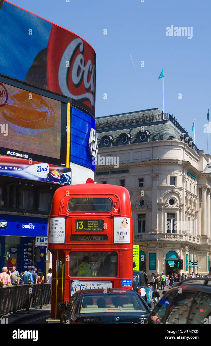 Approaching "Piccadilly Circus" red ^double-decker ["Routemaster" bus ...