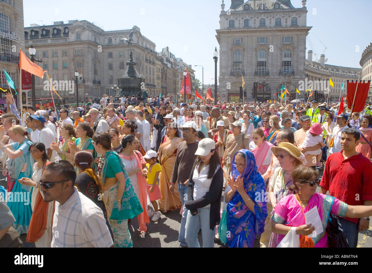 Piccadilly Circus, London - "^Hare Krishna" procession Stock Photo - Alamy