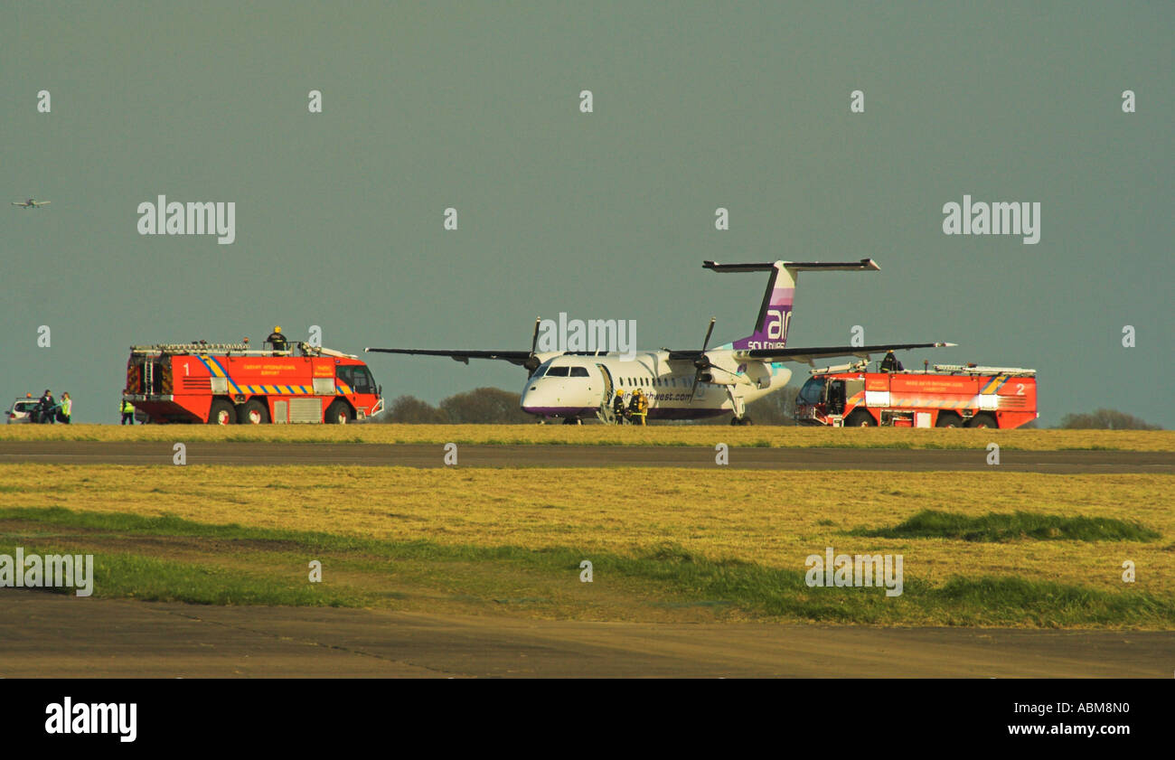 Fire Engines Emergency Evacuation De Havilland DHC 8 Air South West ...