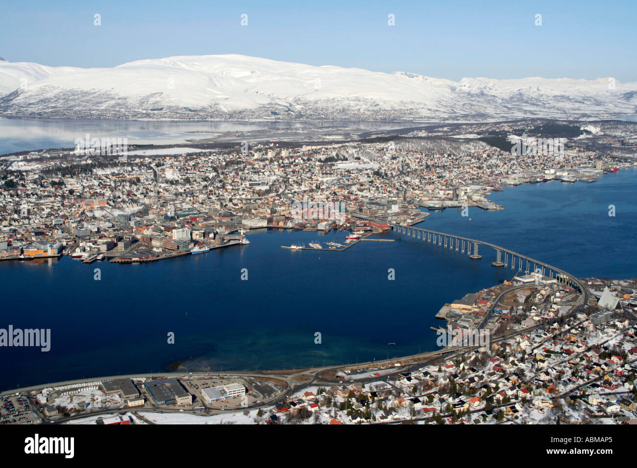 tromsoya island city of tromso from storsteinen cable car viewpoint ...