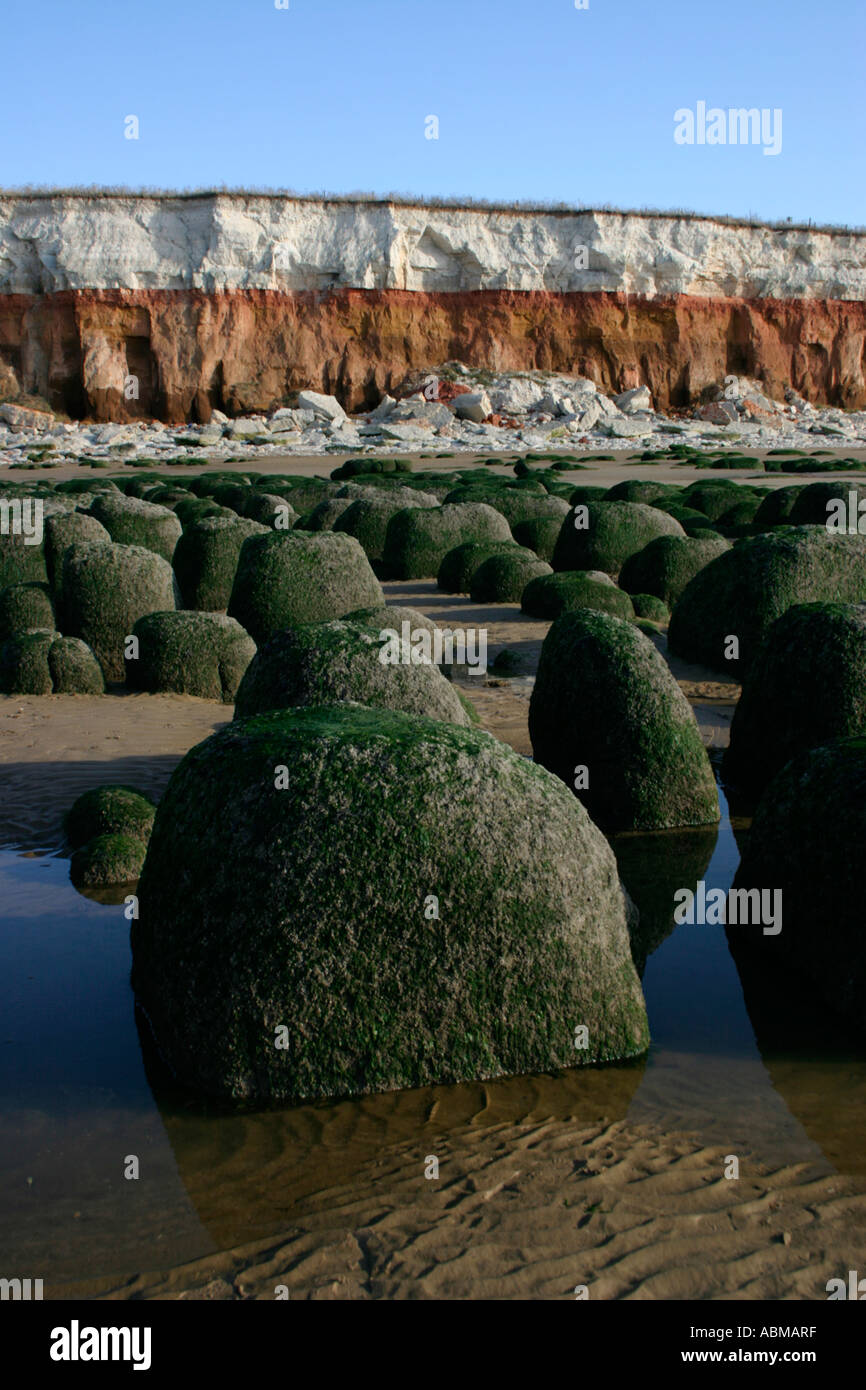 chalk cliff strata beach boulders low tide hunstanton norfolk england ...