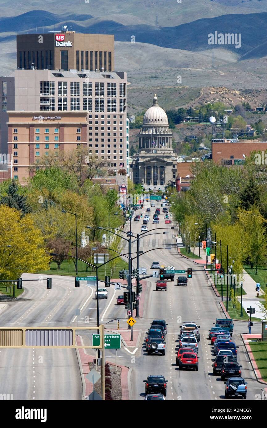 Capitol Boulevard Downtown Boise and the Idaho State Capitol Building ...
