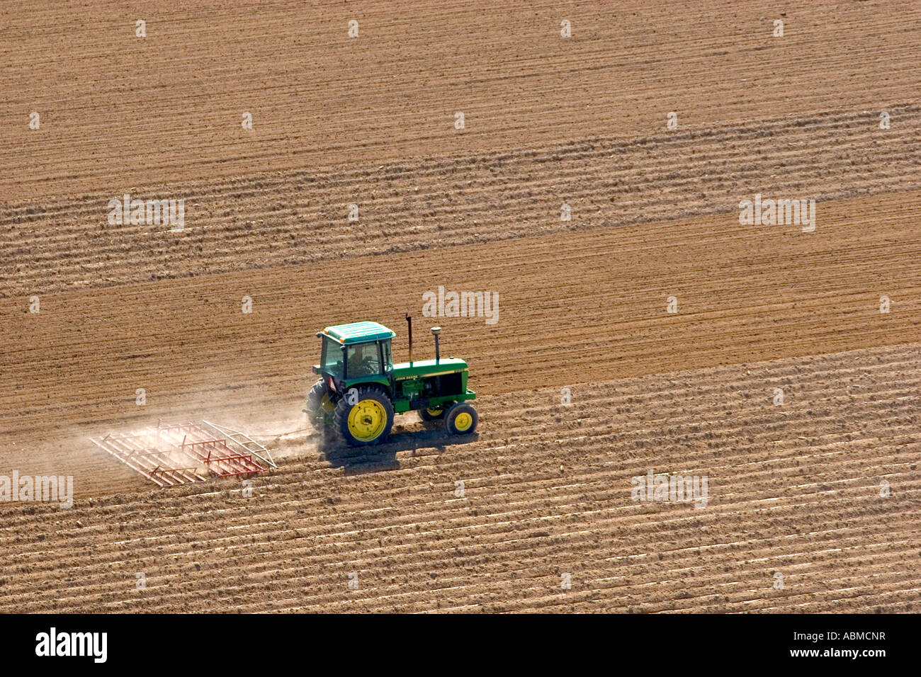 Aerial view of a tractor tilling a field in Canyon County Idaho Stock ...