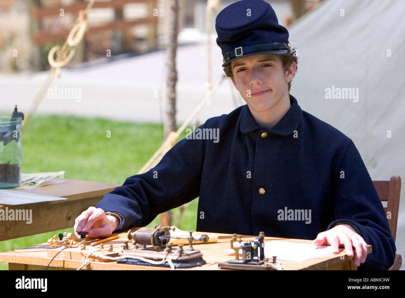 Reenactor using morse code at a civil war reenactment near Boise Idaho ...
