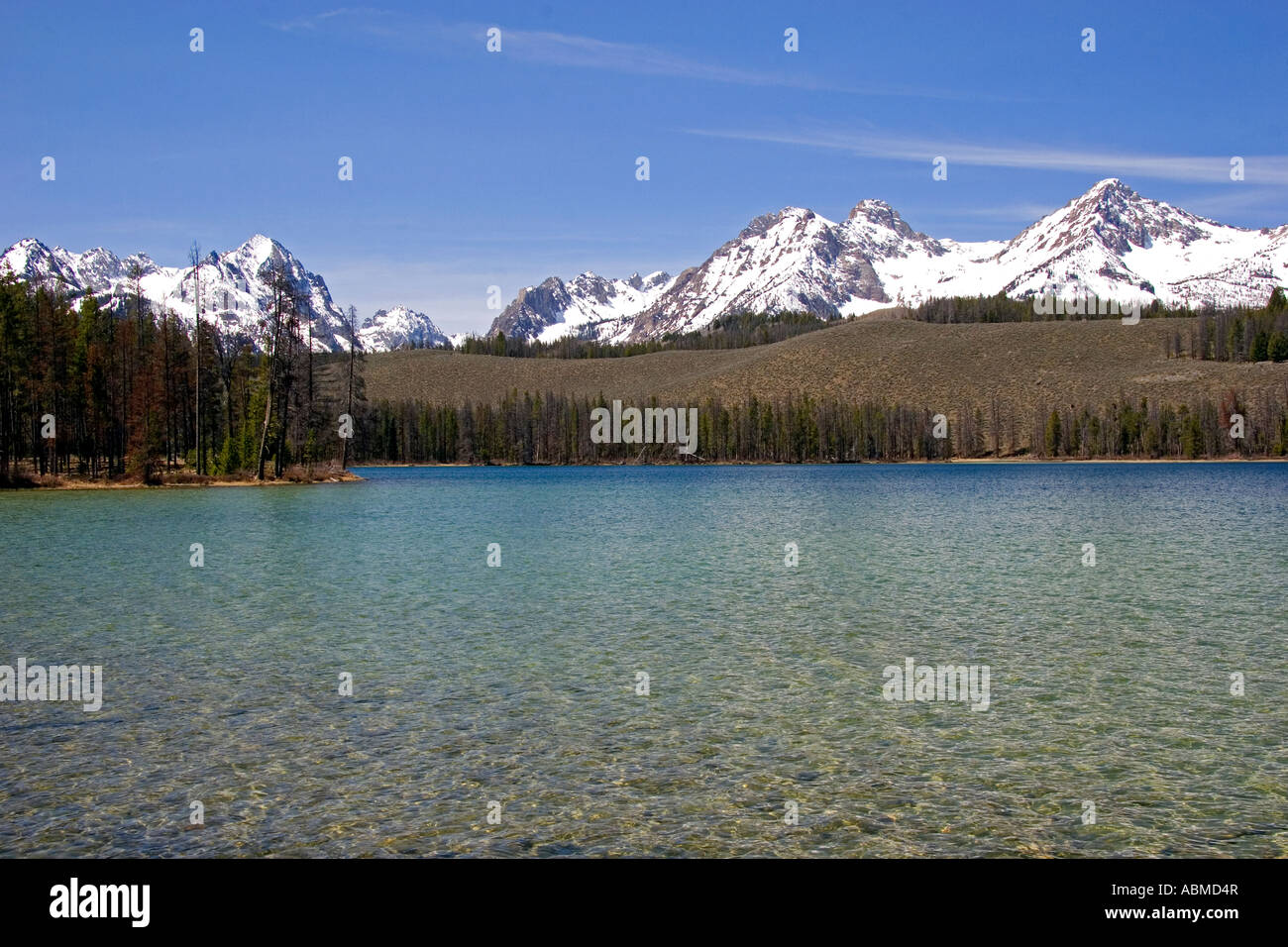 Little Redfish Lake and the Sawtooth Mountains in Stanley Idaho Stock ...