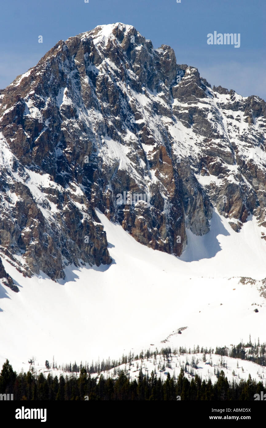 Snowy mountain peak is a part of the Sawtooth Mountain range in Idaho ...